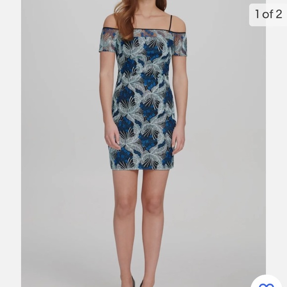 Guess | Dresses | Nwt Guess Blue Black Silver Midthigh Dress Off ...